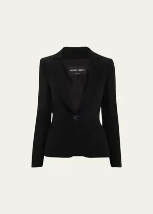 Giorgio Armani Cady Tailored Blazer - Solid Black