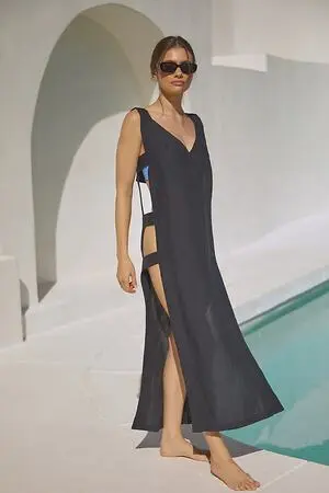 Anthropologie Levina Wide-strap Open-side Midi Dress - Black