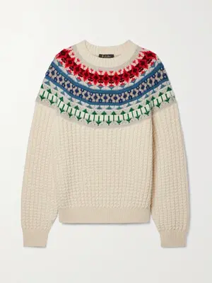 Loro Piana Noel Fair Isle Cable-knit Cashmere Sweater - Multi