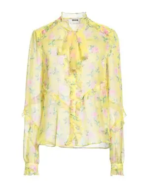 MSGM Floral-print Ruched Shirt - Yellow