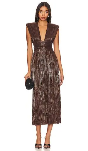 SABINA MUSAYEV Pleated Plunge Neck Midi Dress