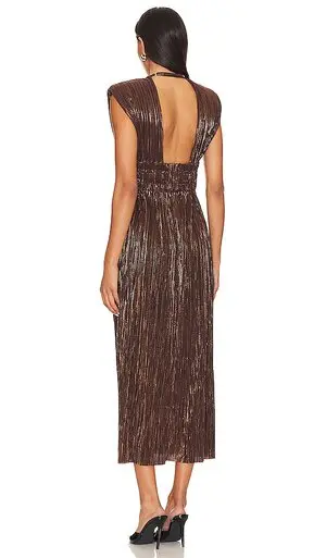 SABINA MUSAYEV Pleated Plunge Neck Midi Dress