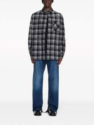 Off-White Logo-embroidered Checked Padded Shirt - Grey