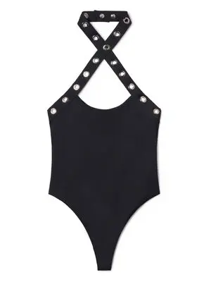 Off-White Eyelet-embellished Halterneck Swimsuit - Black