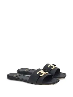 FERRAGAMO Gancini Embellished Flat Slides - Black