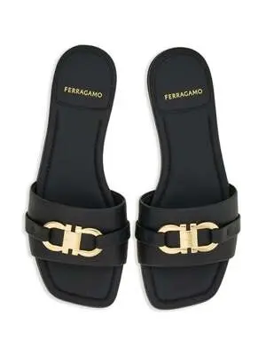 FERRAGAMO Gancini Embellished Flat Slides - Black