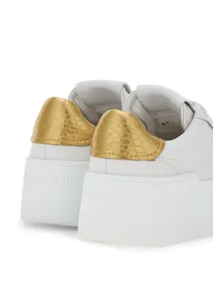 FERRAGAMO Calfskin Platform Wedge Sneakers - White