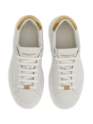 FERRAGAMO Calfskin Platform Wedge Sneakers - White