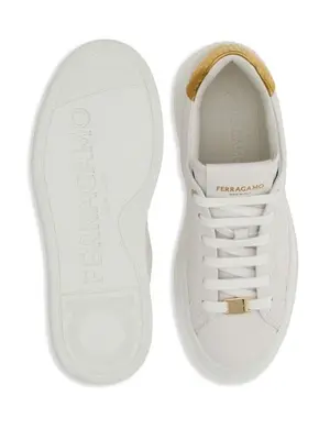 FERRAGAMO Calfskin Platform Wedge Sneakers - White