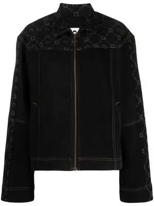 MARINE SERRE Crescent Moon Print Zip-up Denim Jacket