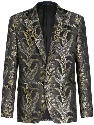 Etro Foliage-jacquard Peak-lapels Blazer - Grey