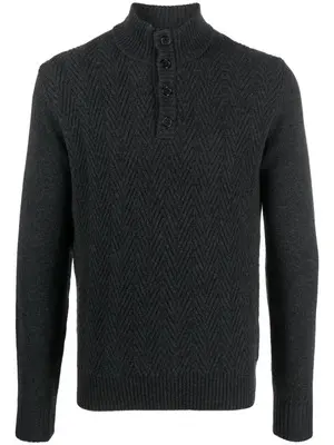Corneliani Herringbone Mock-neck Jumper