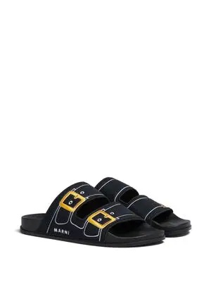 Marni Embroidered Slip-on Slides - Black