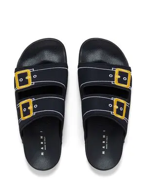 Marni Embroidered Slip-on Slides - Black