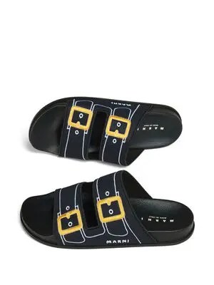 Marni Embroidered Slip-on Slides - Black