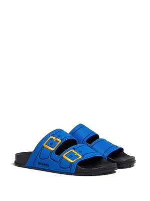 Marni Embroidered Slip-on Slides - Blue
