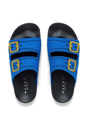 Marni Embroidered Slip-on Slides - Blue