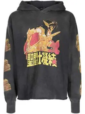 SAINT MXXXXXX Graphic-print Cotton Hoodie - Grey