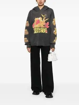 SAINT MXXXXXX Graphic-print Cotton Hoodie - Grey