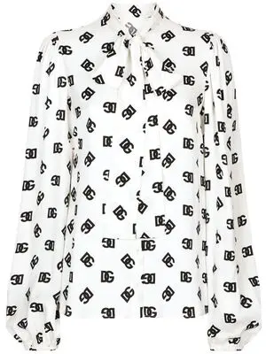 Dolce & Gabbana Logo-print Attached-scarf Shirt - White