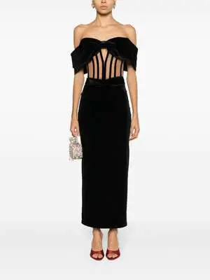 ANA RADU Bow-detail Velvet Corset Top