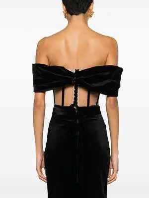 ANA RADU Bow-detail Velvet Corset Top