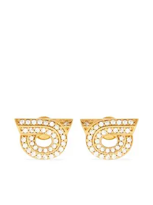 FERRAGAMO Gancini Rhinestone Earrings - Gold
