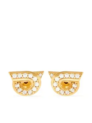 FERRAGAMO Gancini Rhinestone Stud Earrings - Gold