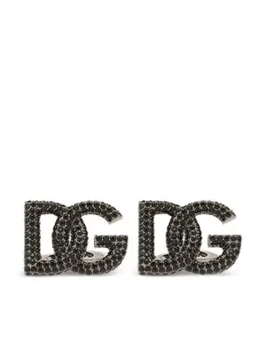 Dolce & Gabbana Logo-plaque Crystal-embellished Cufflinks - Black