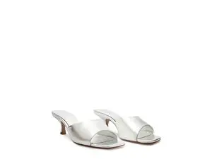 Schutz Schutz Dethalia Square Toe Slip-On Heeled Sandals Silver