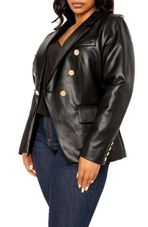 BUXOM COUTURE Faux Leather Double Breasted Blazer