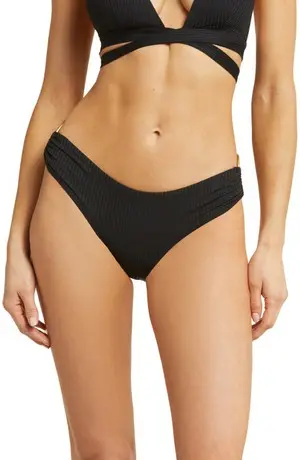 VITAMIN A® Pin Up Star Ribbed Bikini Bottom - Black Ecorib