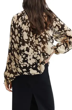 Mango Flowy Floral Tie-neck Blouse