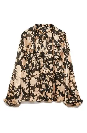 Mango Flowy Floral Tie-neck Blouse