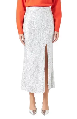 Endless Rose Sequin Midi Skirt - Silver