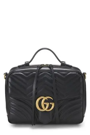 Gucci Leather Gg Marmont Top Handle Shoulder Bag - Black