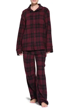 SKIMS Gender Inclusive Fleece Sleep Set Wine Plaid
