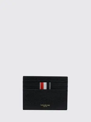 Thom Browne Grained Calfskin Card Holder With Tricolour Grosgrain Loop