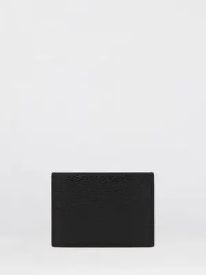 Thom Browne Flat Card Holder In Grained Leather With Stripe Pattern And Laminated Logo