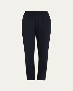 Eskandar Narrow Elastic Waist Wool Trousers - Navy