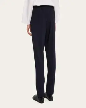 Eskandar Narrow Elastic Waist Wool Trousers - Navy
