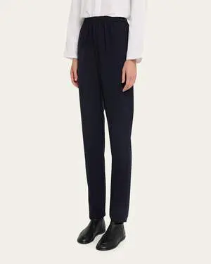 Eskandar Narrow Elastic Waist Wool Trousers - Navy