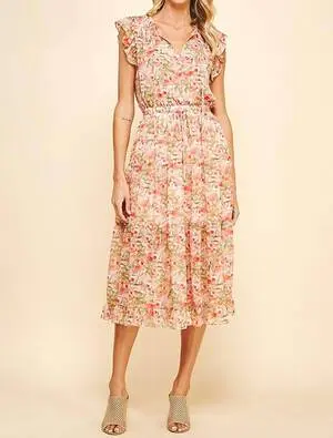 PINCH Floral Knee Length Dress In Orange Multi - Yellow