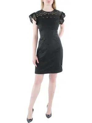 TRINA TRINA TURK Womens Lace Mini Sheath Dress - Black