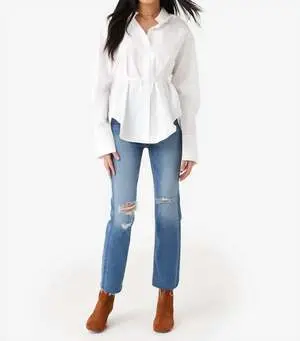 FRAME Slit Back Waist Tie Shirt In Blanc - White