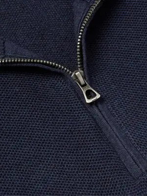 Polo Ralph Lauren Logo-embroidered Honeycomb-knit Cotton Half-zip Sweater - Blue