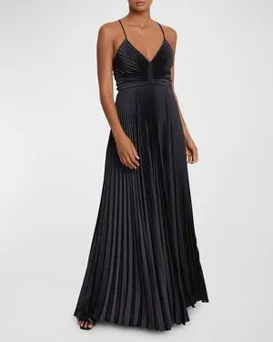 A.L.C. Aries Pleated Open-back Maxi Dress Black
