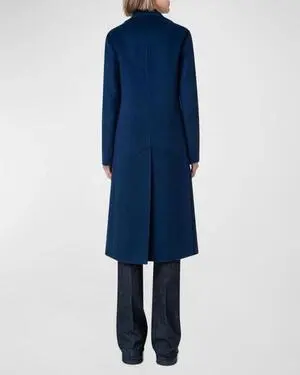 Akris Double Face Cashmere Coat With Leather Collar - Navy