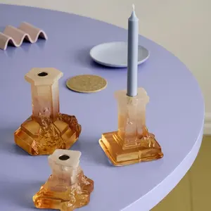 KOSTA BODA Rocky Baroque Candlestick, Medium - Amber
