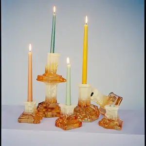 KOSTA BODA Rocky Baroque Candlestick, Medium - Amber
